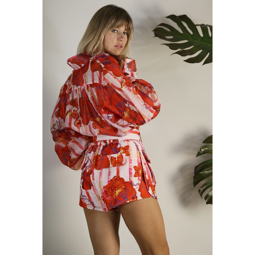 Women's Mulla Oversized Sheer Shirt with Belted Short Set – Miss Dressy